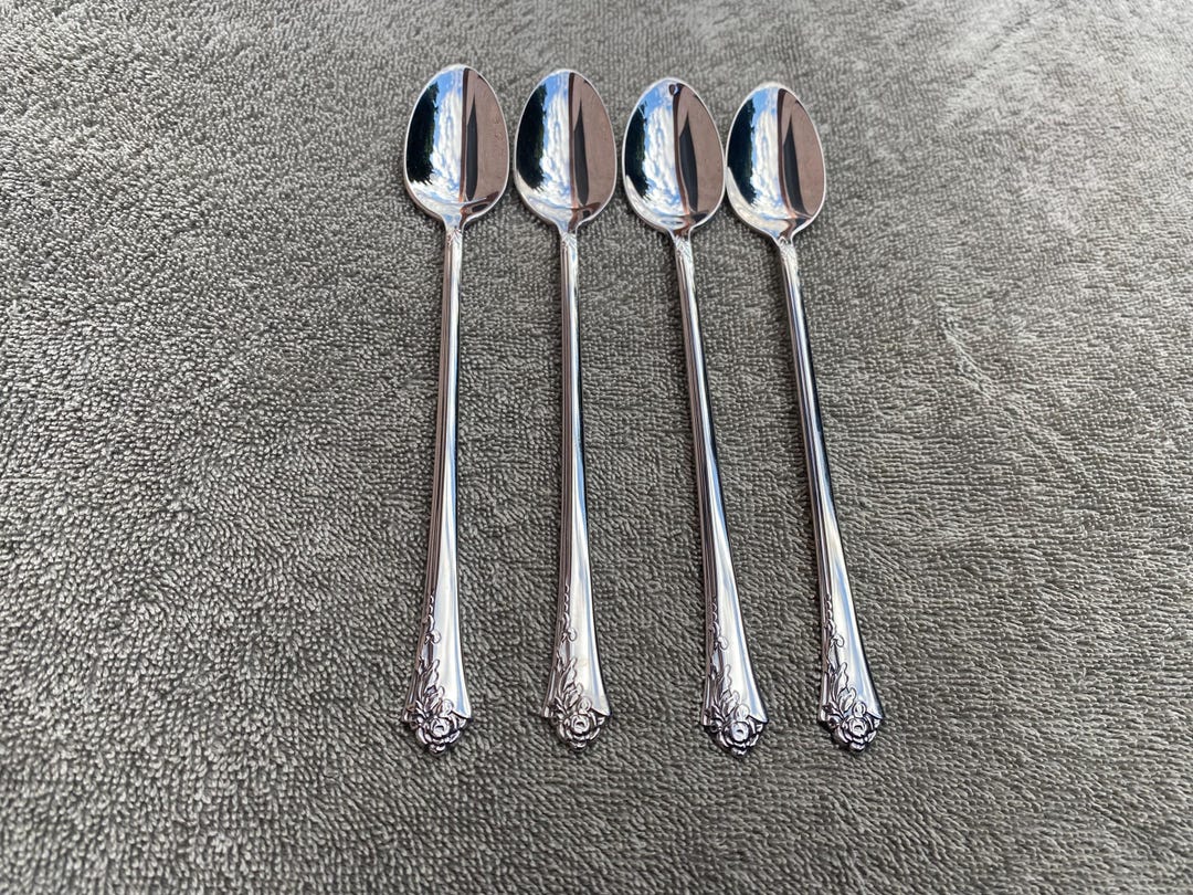 Oneida Damask Rose Heirloom Stainless Steel Flatware 4 Iced Tea Spoons ...
