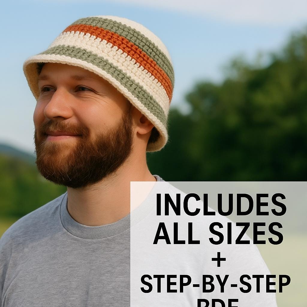 Best Selling Mens Crochet Bucket Hat Pattern Modern Striped Design PDF ...