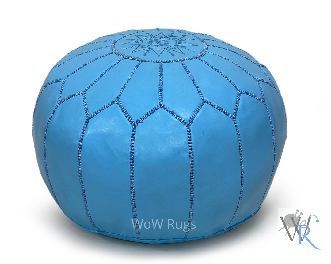 Blue Sky Leather Pouf Moroccan Leather Ottomans Poof - Etsy