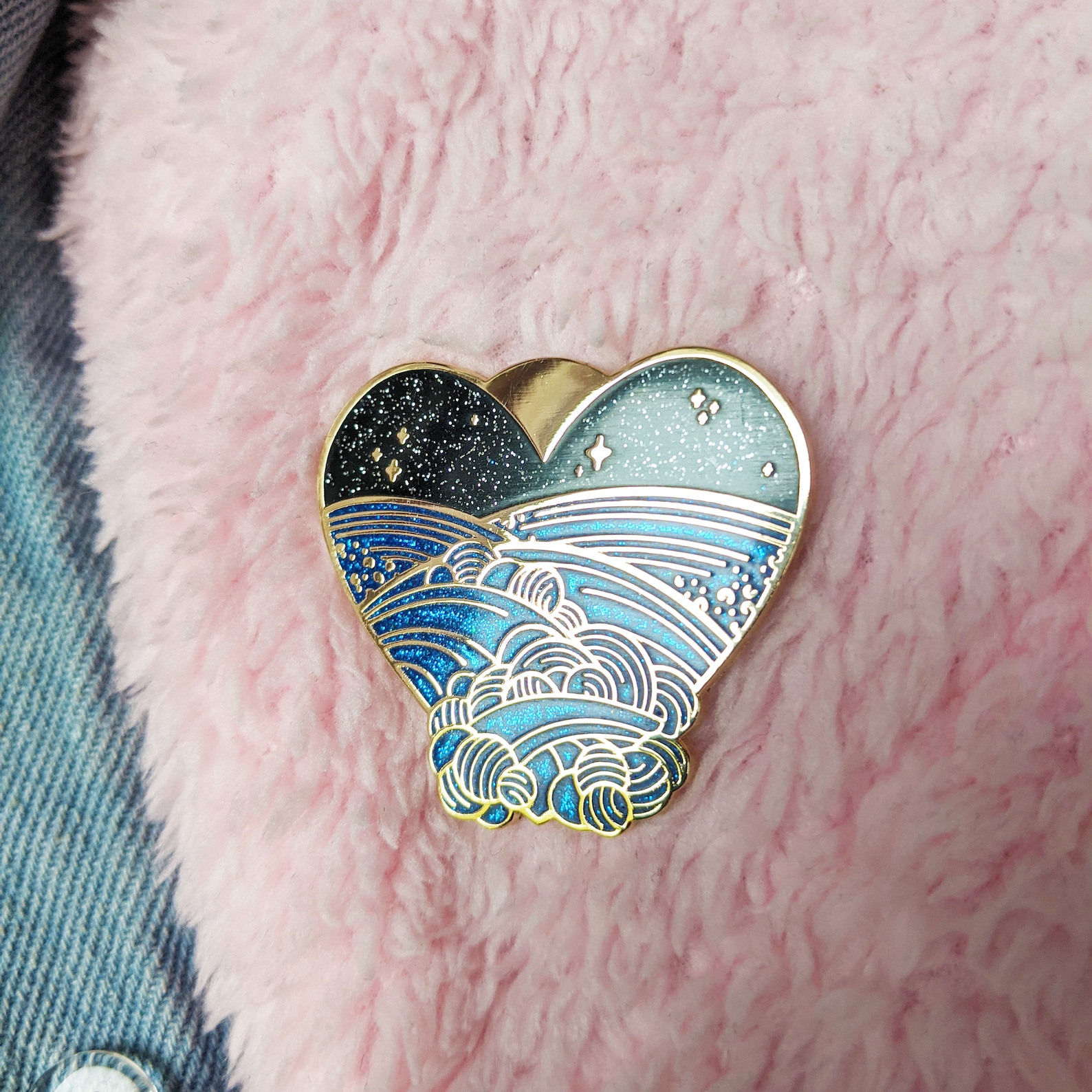 I Heart Seaside Glitter Hard Enamel Pin Heart Shaped Nature - Etsy