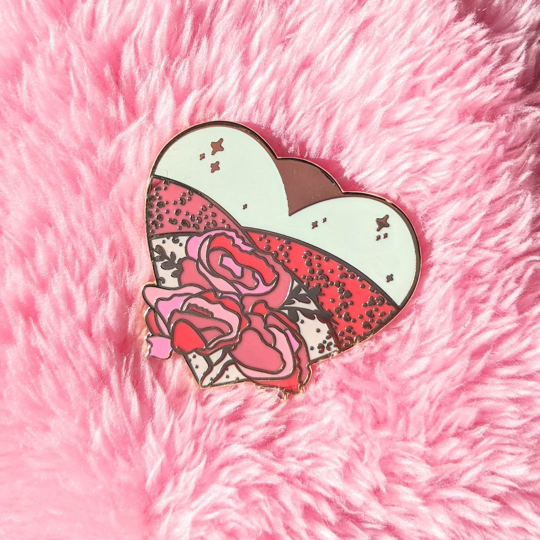 I Heart Flowers Hard Enamel Pin Heart Shaped Nature Lover Badge Pink ...
