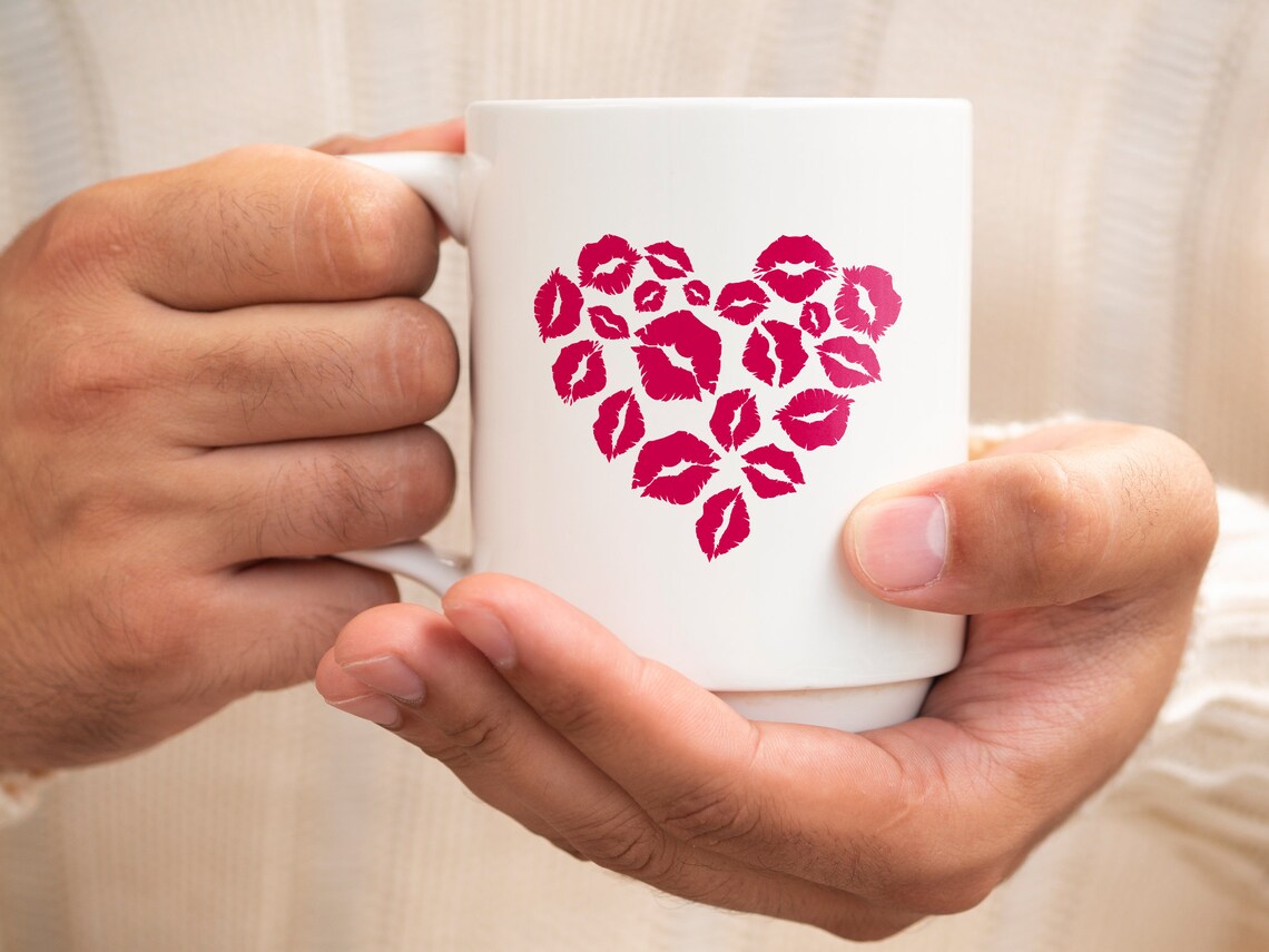 Lipstick Kiss Heart Svg Lips Clipart Love Valentine's - Etsy