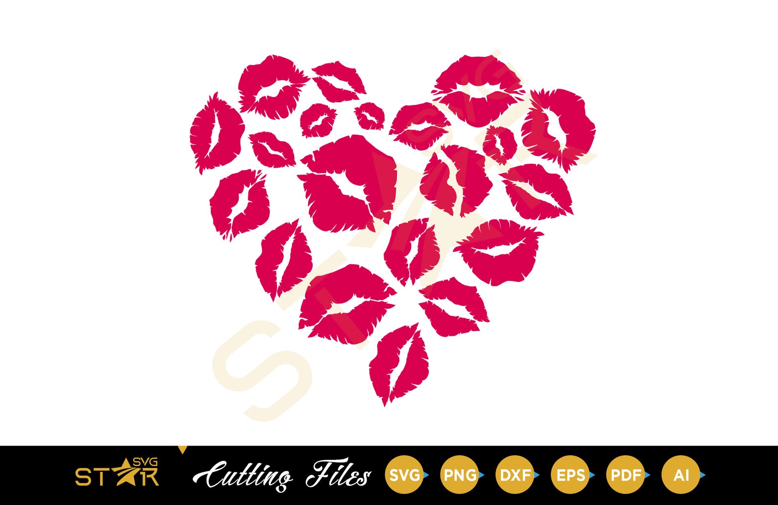 Lipstick Kiss Heart Svg Lips Clipart Love Valentine's - Etsy