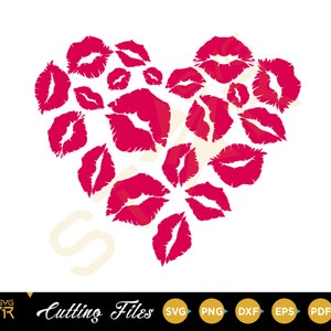 Lipstick Kiss Heart Svg Lips Clipart Love Valentine's - Etsy