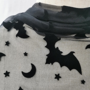 Halloween Bat Fabric Black Bats Flocked on Mesh Fabric Mesh Bat Fabric ...