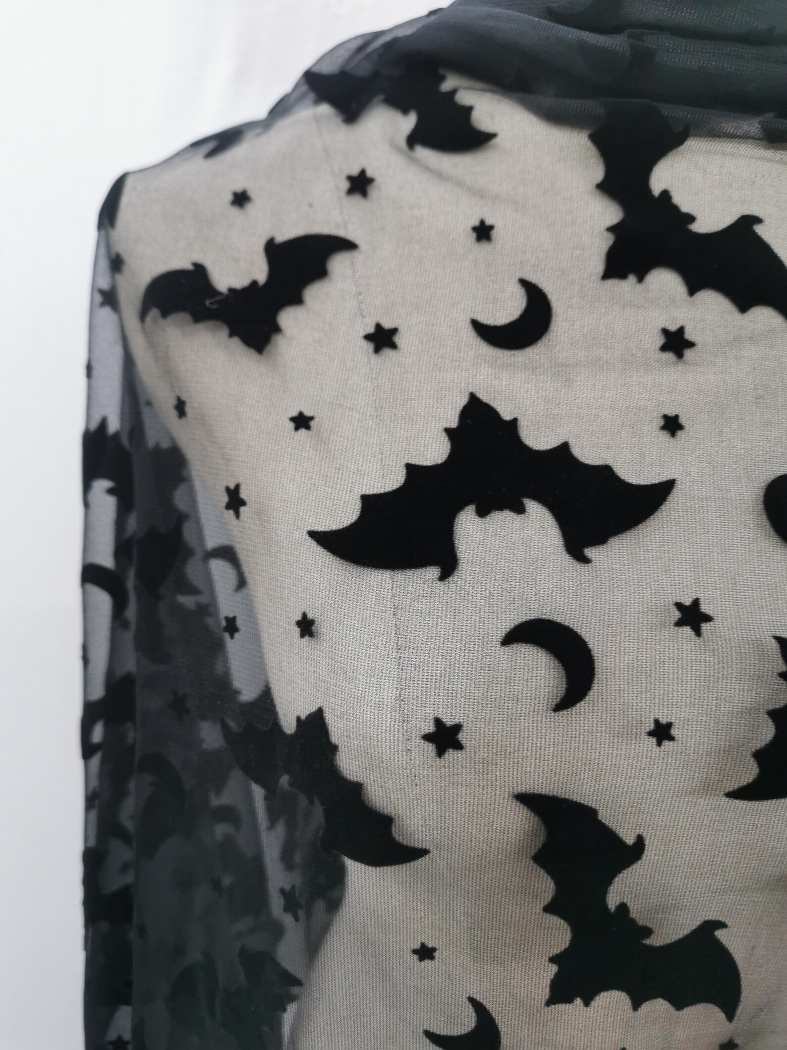 Halloween Bat Fabric Black Bats Flocked on Mesh Fabric Mesh Bat Fabric ...