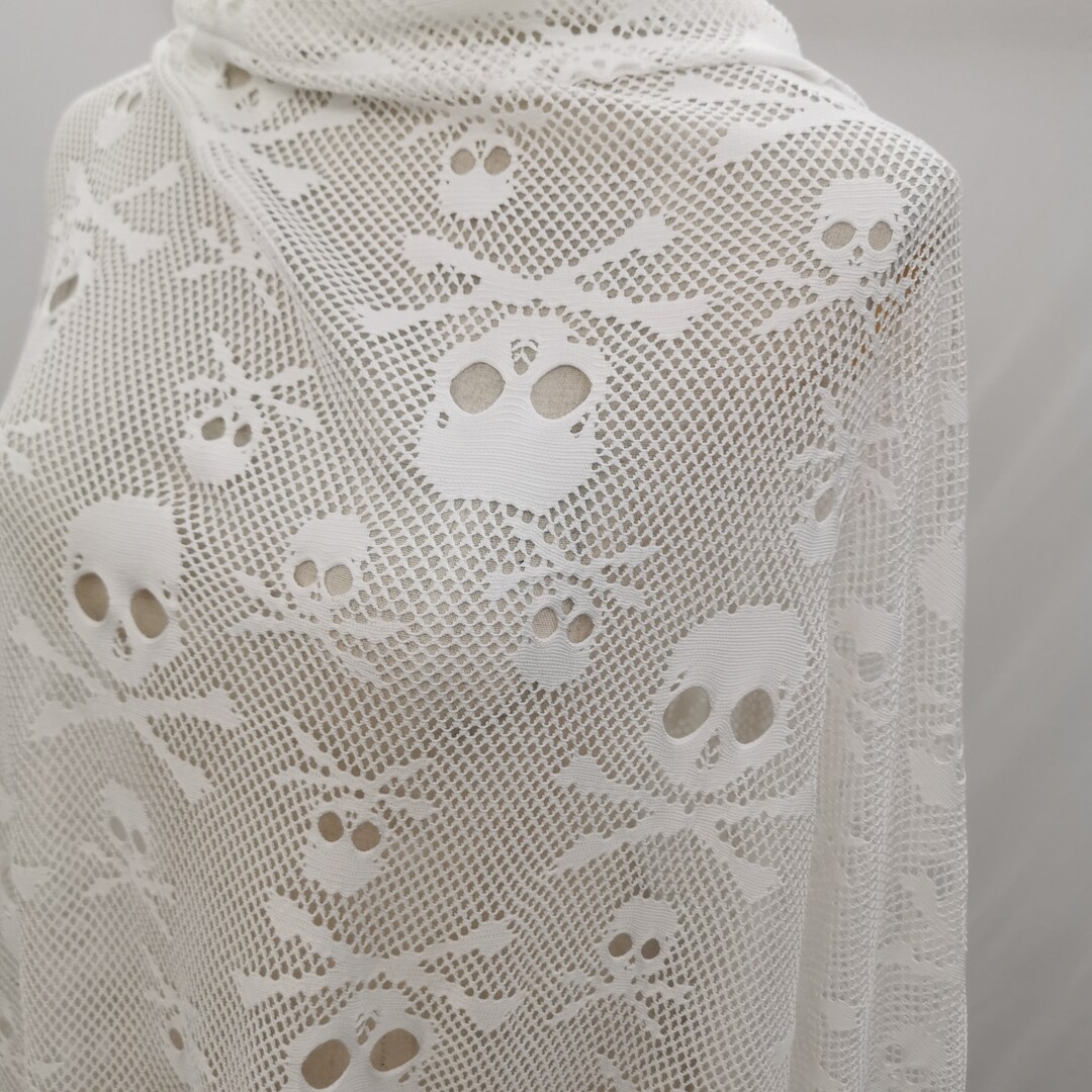 White Skull Lace Fabric Stretch Skull Fabric Skull Lace Fabric by the ...