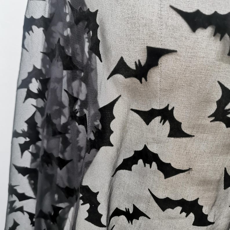 Bat Fabric Black Bats Flocked on Mesh Fabric Mesh Bat Fabric Halloween ...