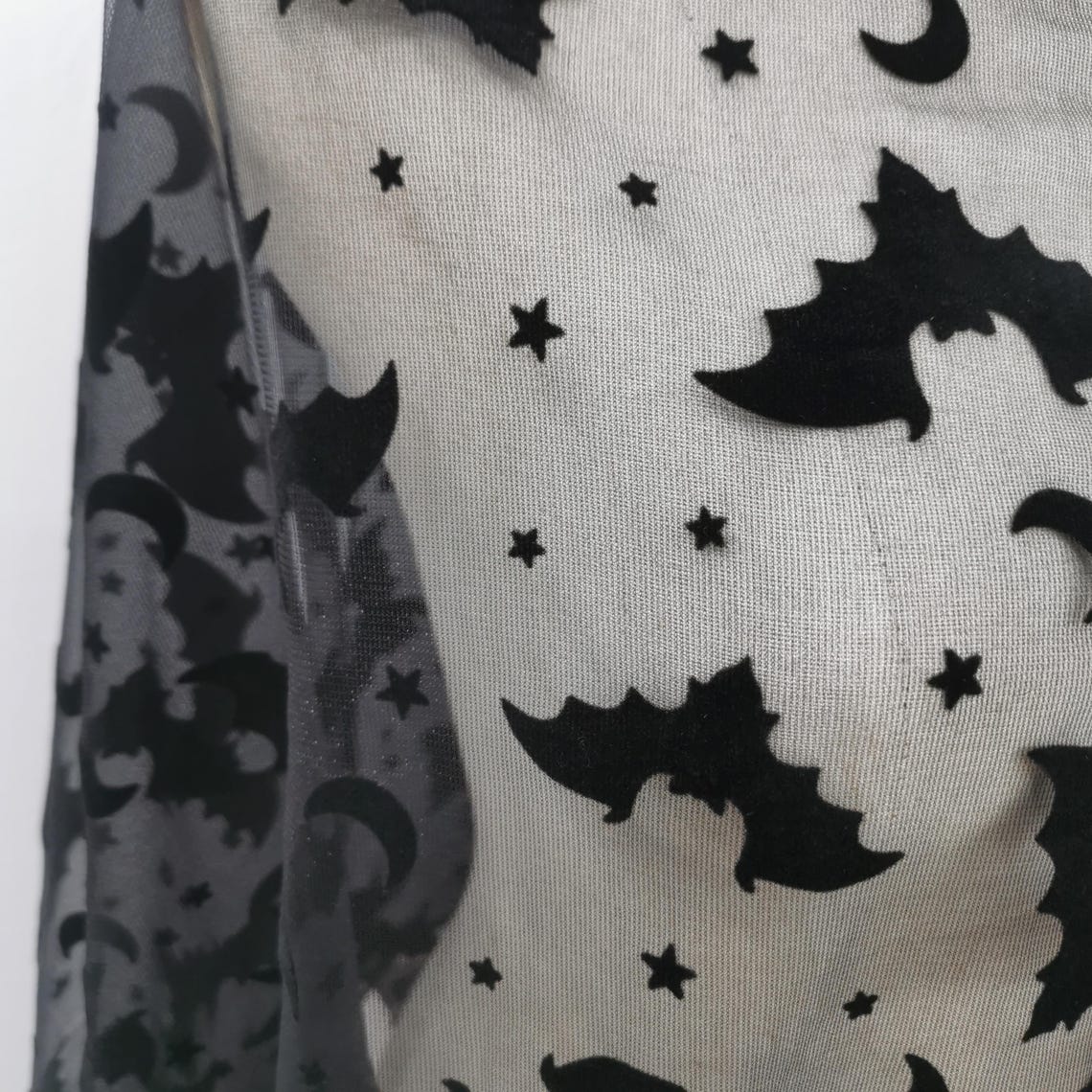 Halloween Bat Fabric Black Bats Flocked on Mesh Fabric Mesh Bat Fabric ...
