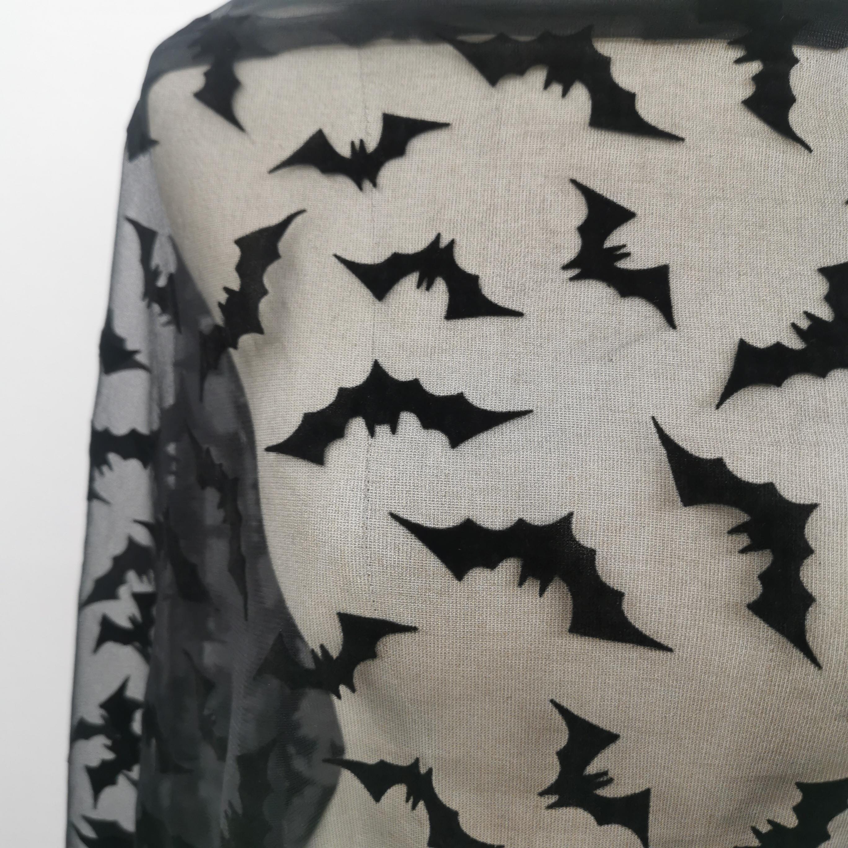 Bat Fabric Black Bats Flocked on Mesh Fabric Mesh Bat Fabric Halloween ...