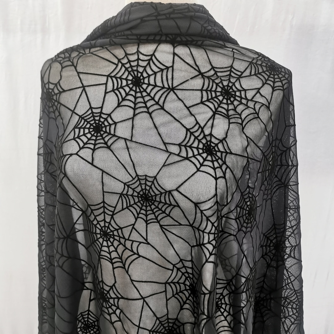 Spider Web Flocking Design on Stretch Mesh 4 Way 58''/150 Cm Wide ...