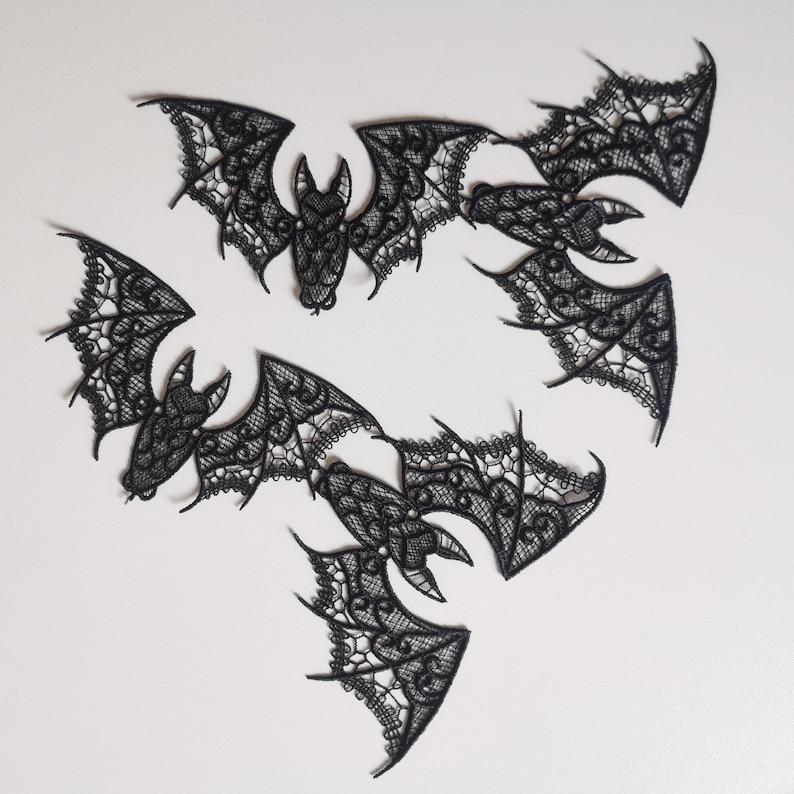 2 Piece Embroidered Lace Bats: Black Halloween Decoration - Etsy