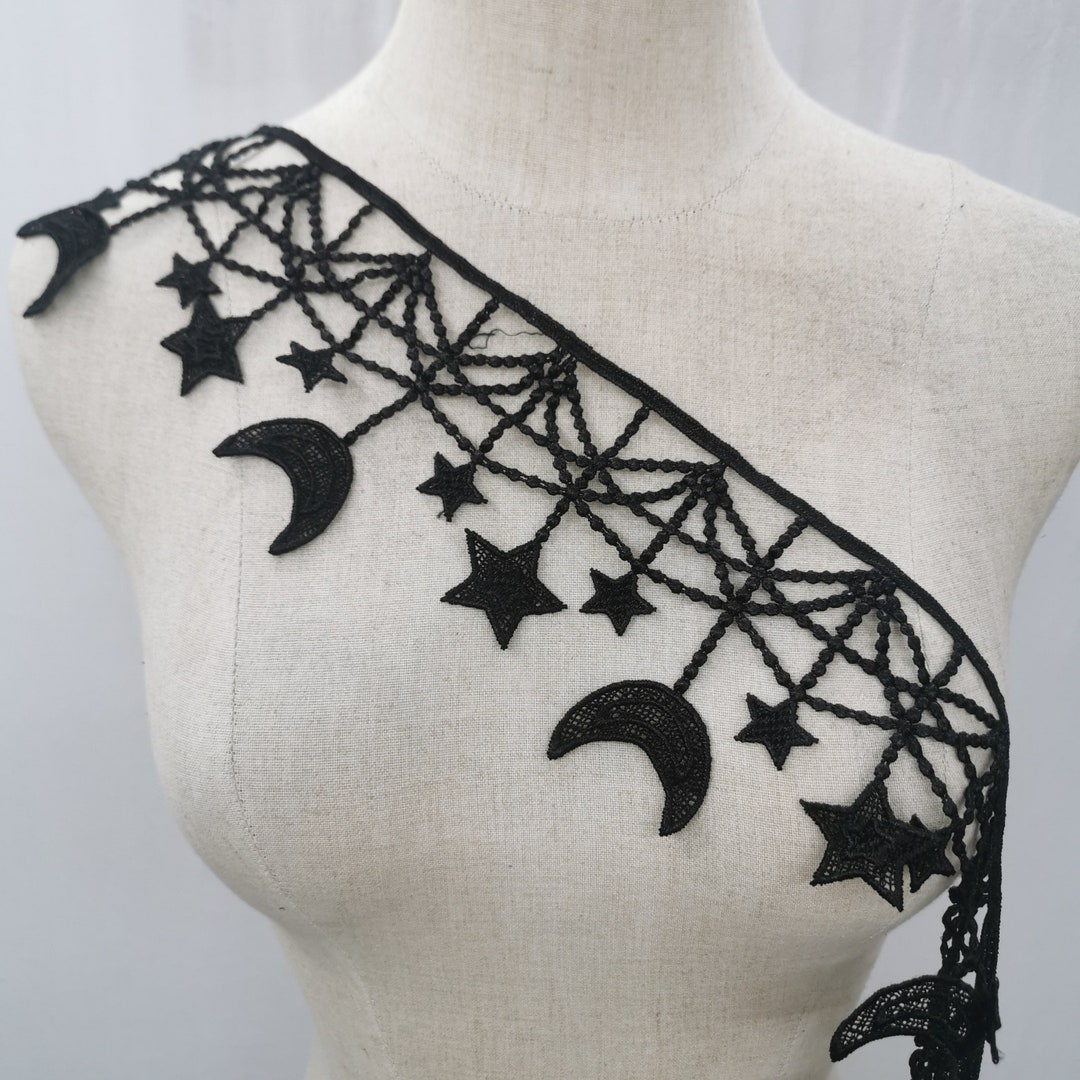 Moon and Stars Trim Moon Lace Trim Black Embroidery Lace for Halloween ...