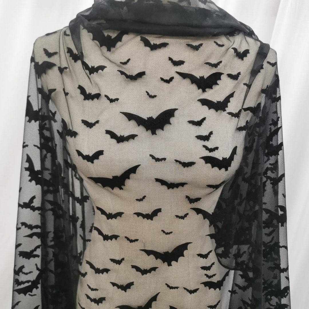 Bat Fabric Black Bats Flocked on Mesh Fabric Bat Fabric by the Yard - Etsy
