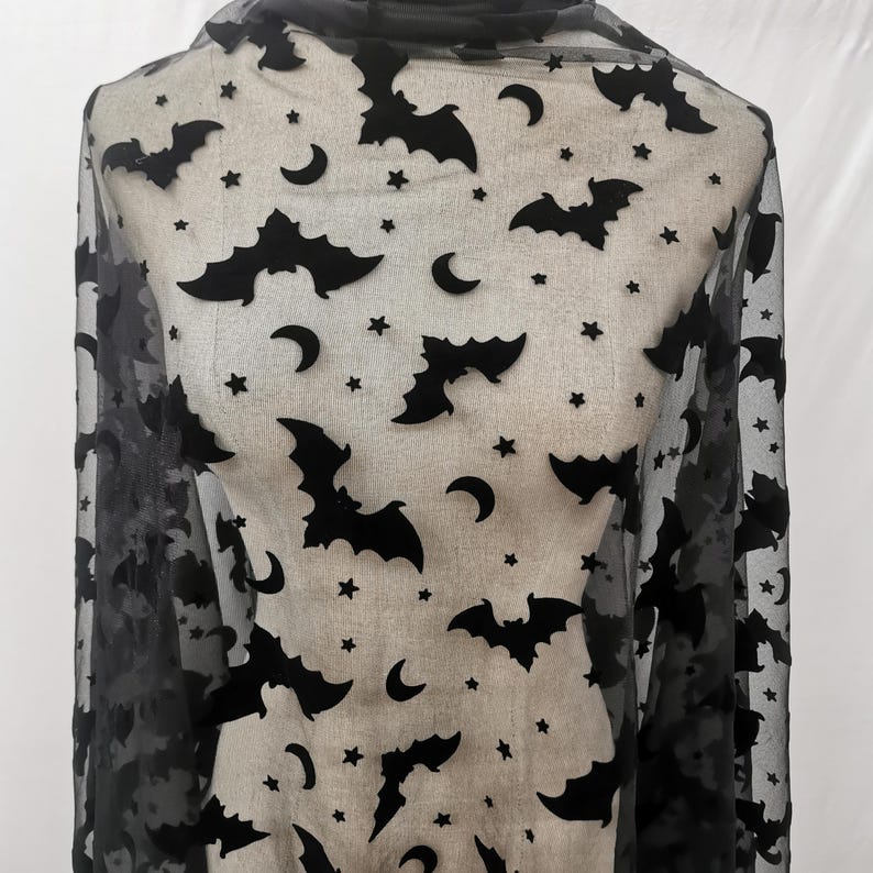 Halloween Bat Fabric Black Bats Flocked on Mesh Fabric Mesh Bat Fabric ...