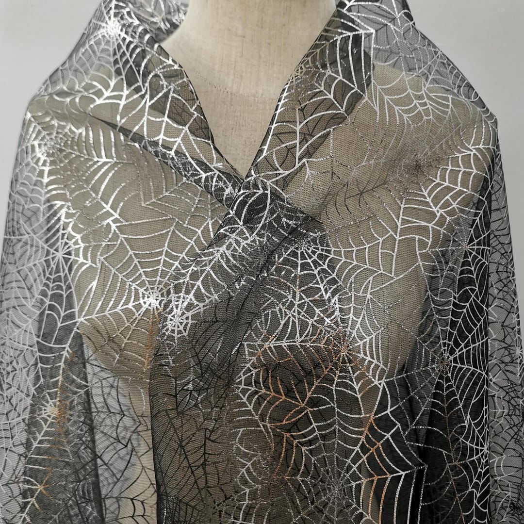 Spider Web Fabric Silver Foiled Spider Web Fabric Spiderweb Mesh Fabric ...