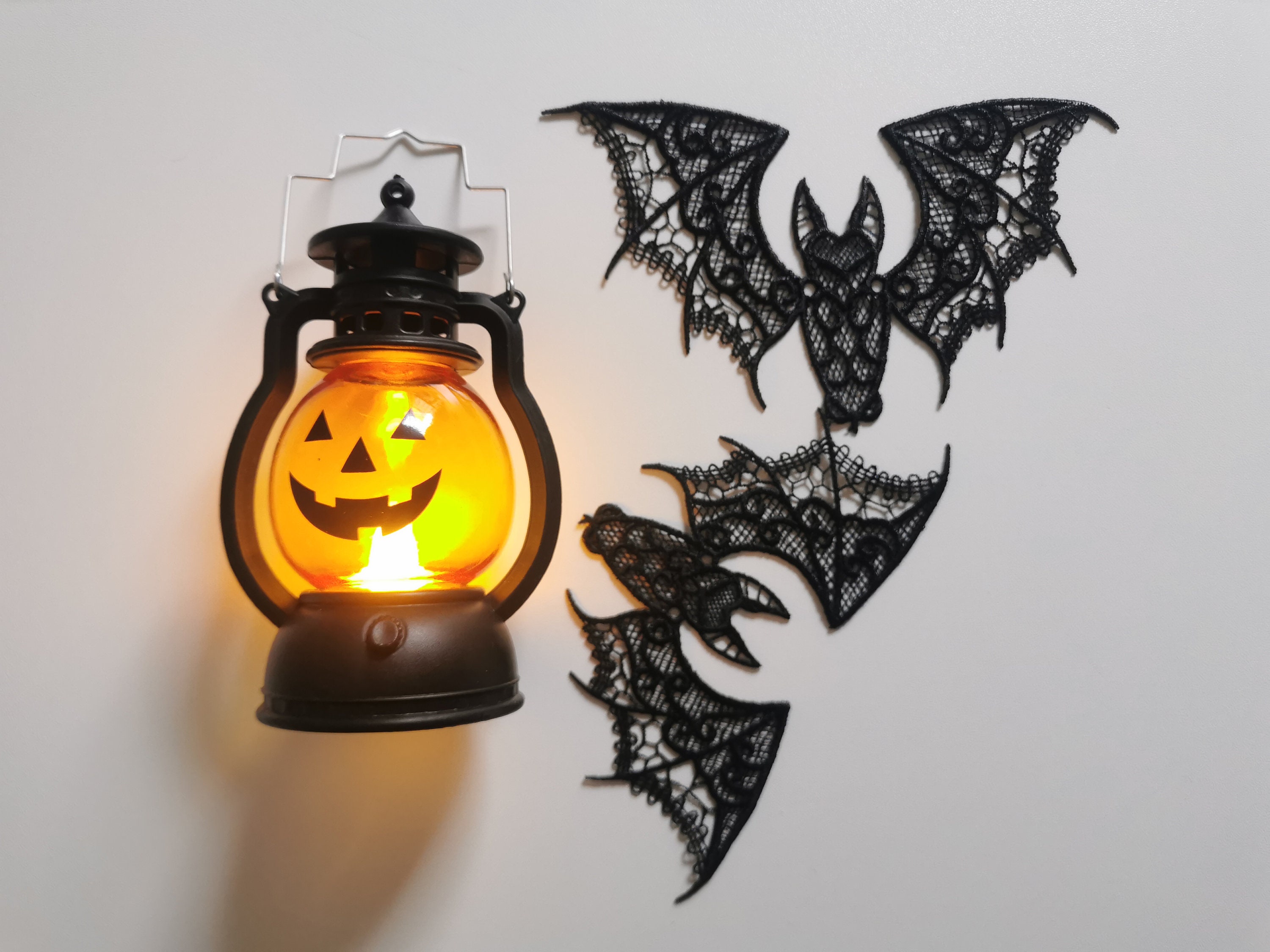 2 Piece Embroidered Lace Bats: Black Halloween Decoration - Etsy