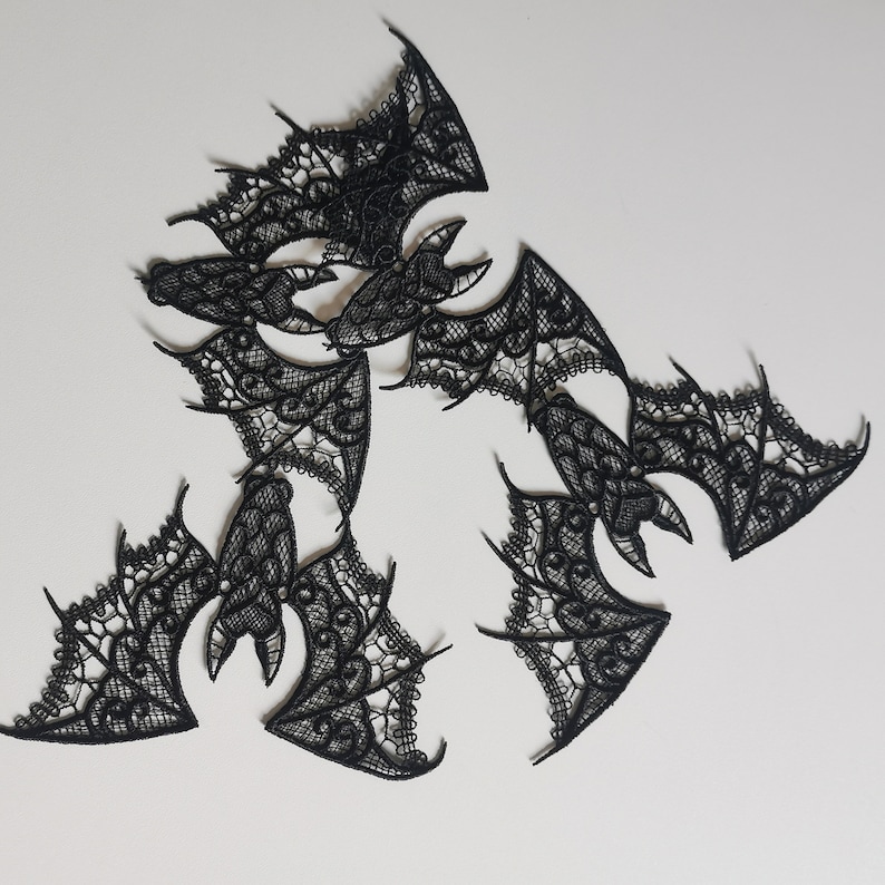 2 Piece Embroidered Lace Bats: Black Halloween Decoration - Etsy