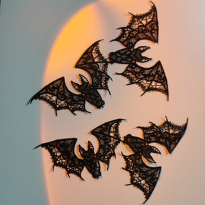 2 Piece Embroidered Lace Bats: Black Halloween Decoration - Etsy