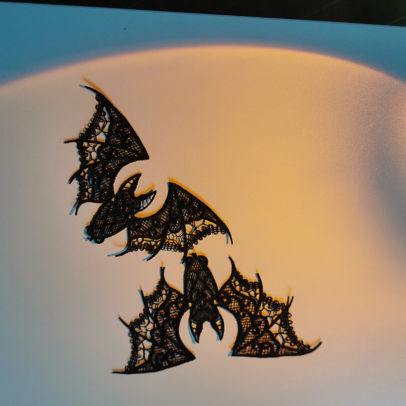 2 Piece Embroidered Lace Bats: Black Halloween Decoration - Etsy