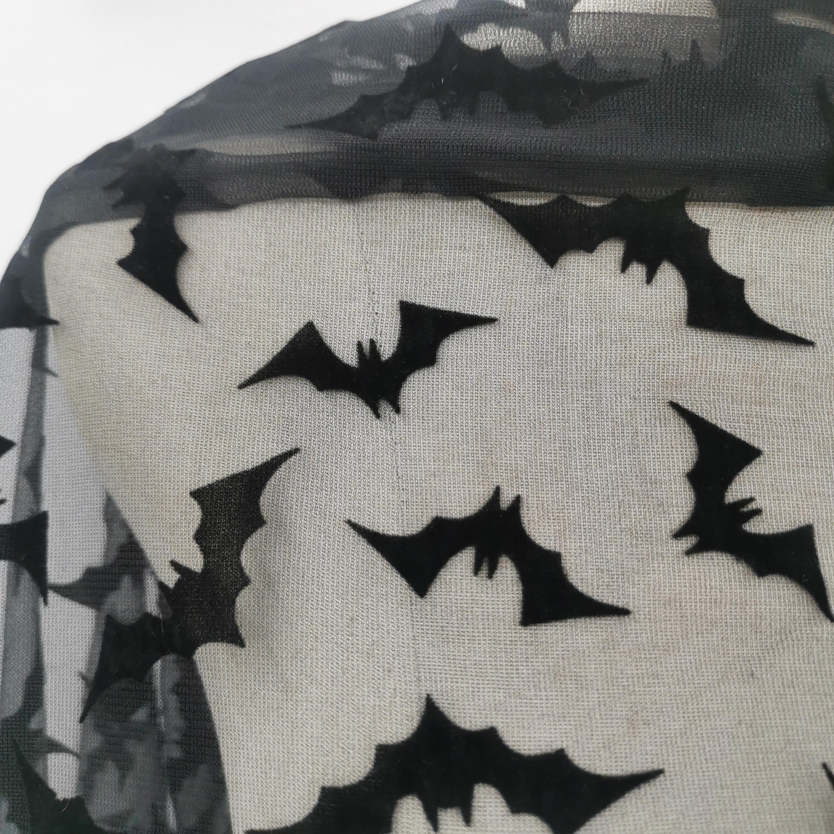 Bat Fabric Black Bats Flocked on Mesh Fabric Mesh Bat Fabric Halloween ...