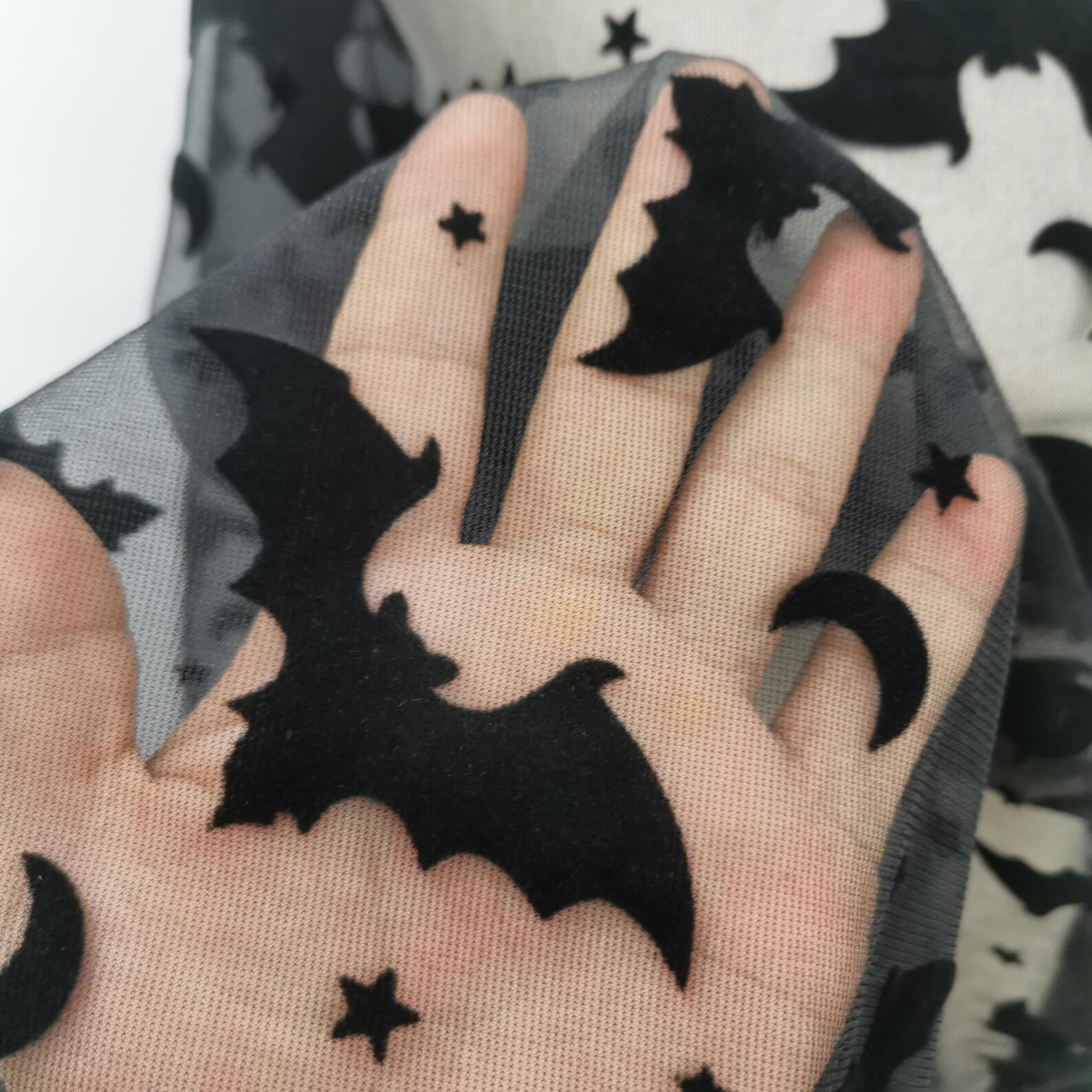Halloween Bat Fabric Black Bats Flocked on Mesh Fabric Mesh Bat Fabric ...
