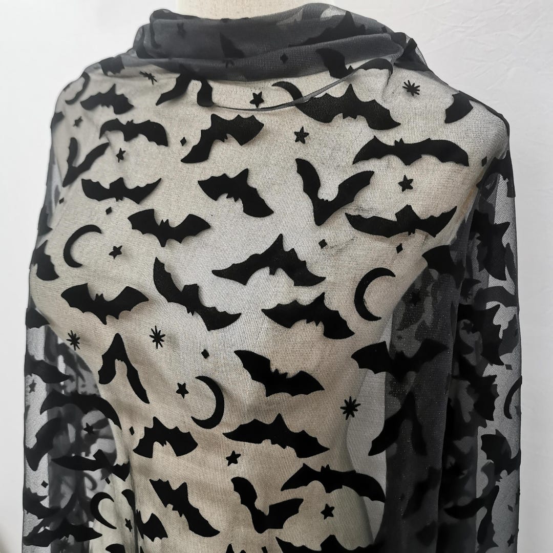 Bat Mesh Fabric Bat Fabric Black Bats Flocked on Mesh Fabric Mesh Bat ...