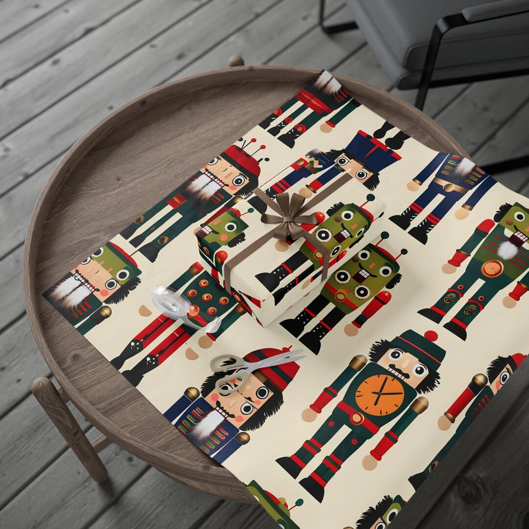 Vintage Nutcracker Robot Christmas Wrapping Paper Unique Holiday Gift ...