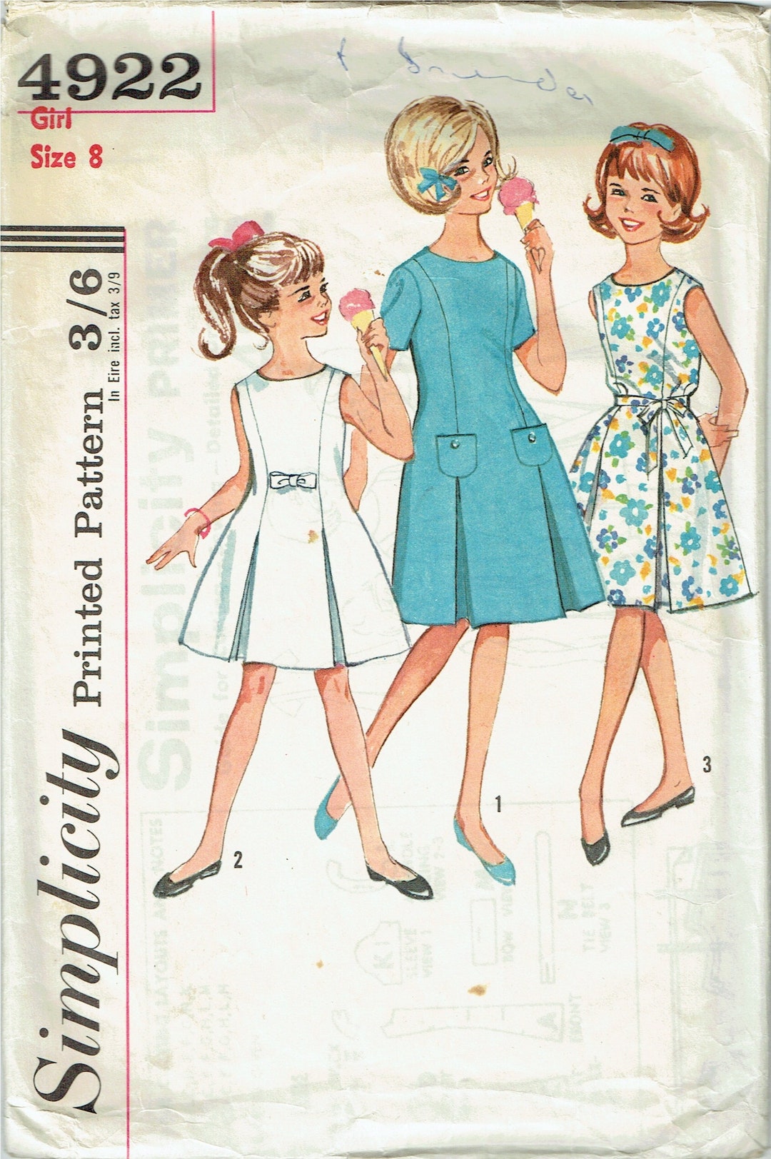 1950s Vintage Sewing Pattern for Girls Childs Childrens Kids One Piece ...