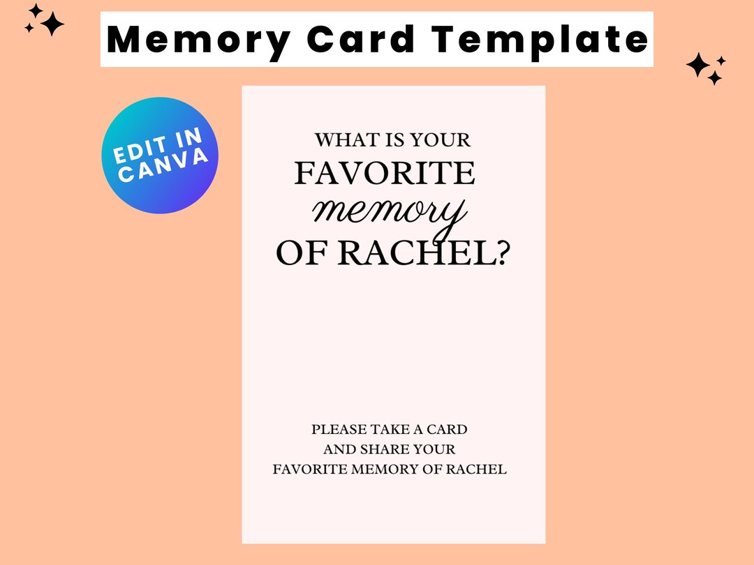 Memory Card Template, Personalized Favorite Memory, Memorial Card ...
