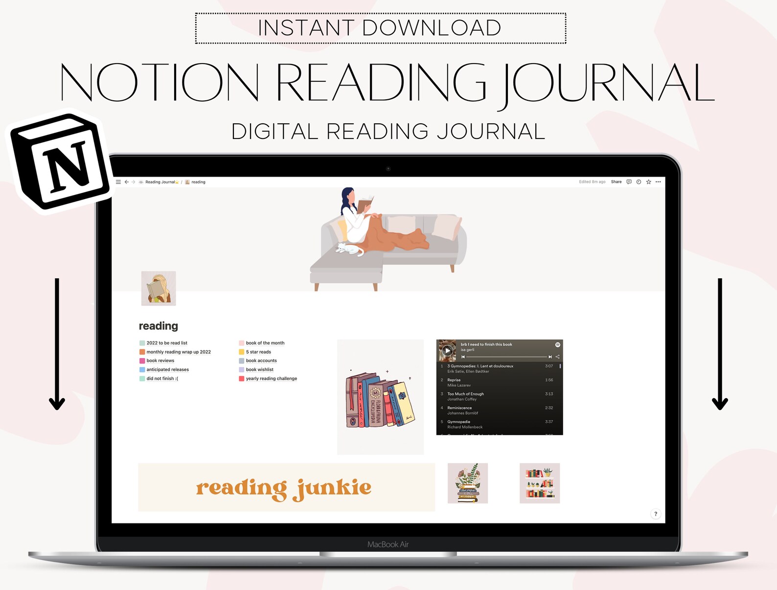 NOTION Reading Journal Template Monthly Reading Lists to Be - Etsy