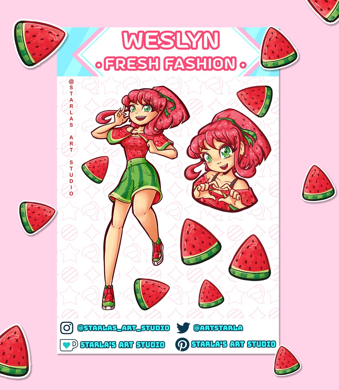 Watermelon Girl Stickers Cute Character Weslyn | Sticker Sheet ...