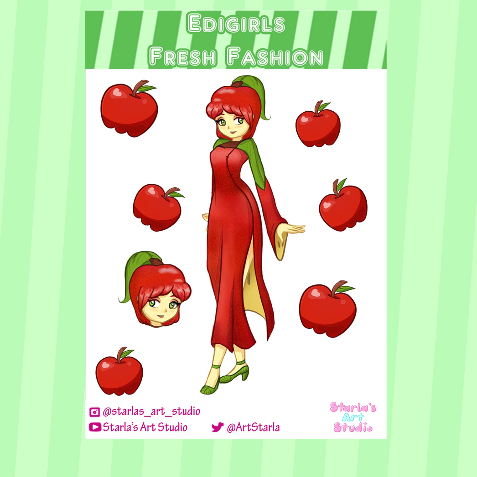 Apple Girl Stickers Cute Character Alma | Sticker Sheet | White Matte ...