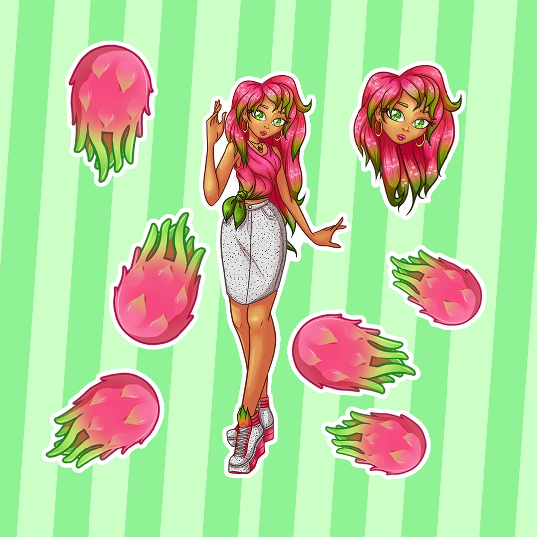 Cute Daria Dragon Fruit Girl Stickers | Sticker Sheet | White Matte ...