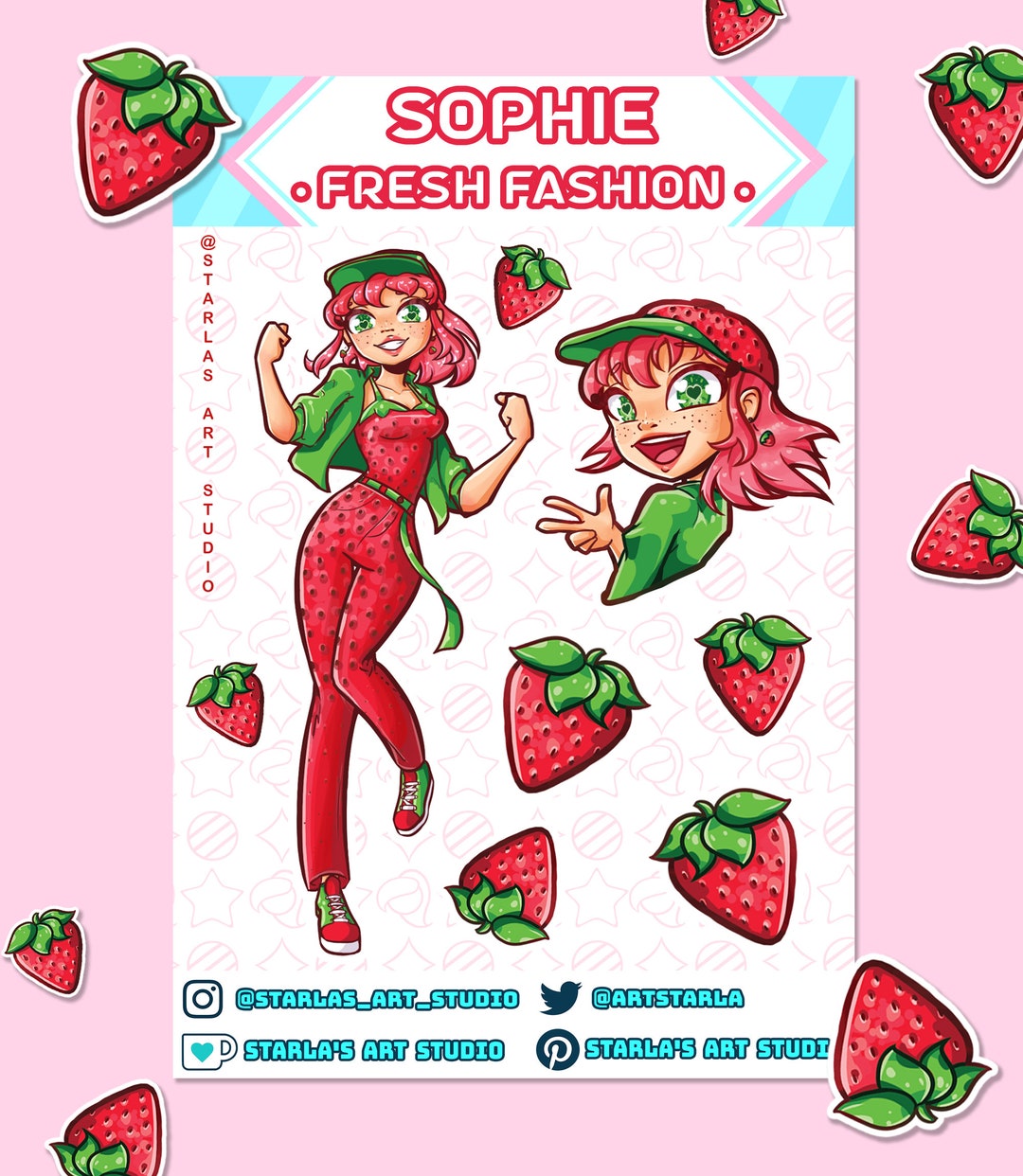 Strawberry Girl Stickers Cute Character Sophie | Sticker Sheet ...