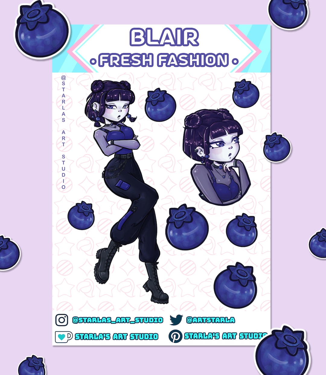 Blueberry Girl Stickers Cute Character Blair | Sticker Sheet ...