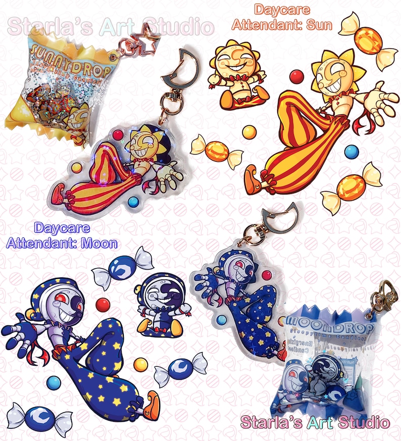 FNAF Daycare Attendant Keychain Sun Moon Candy Bag Charm - Etsy