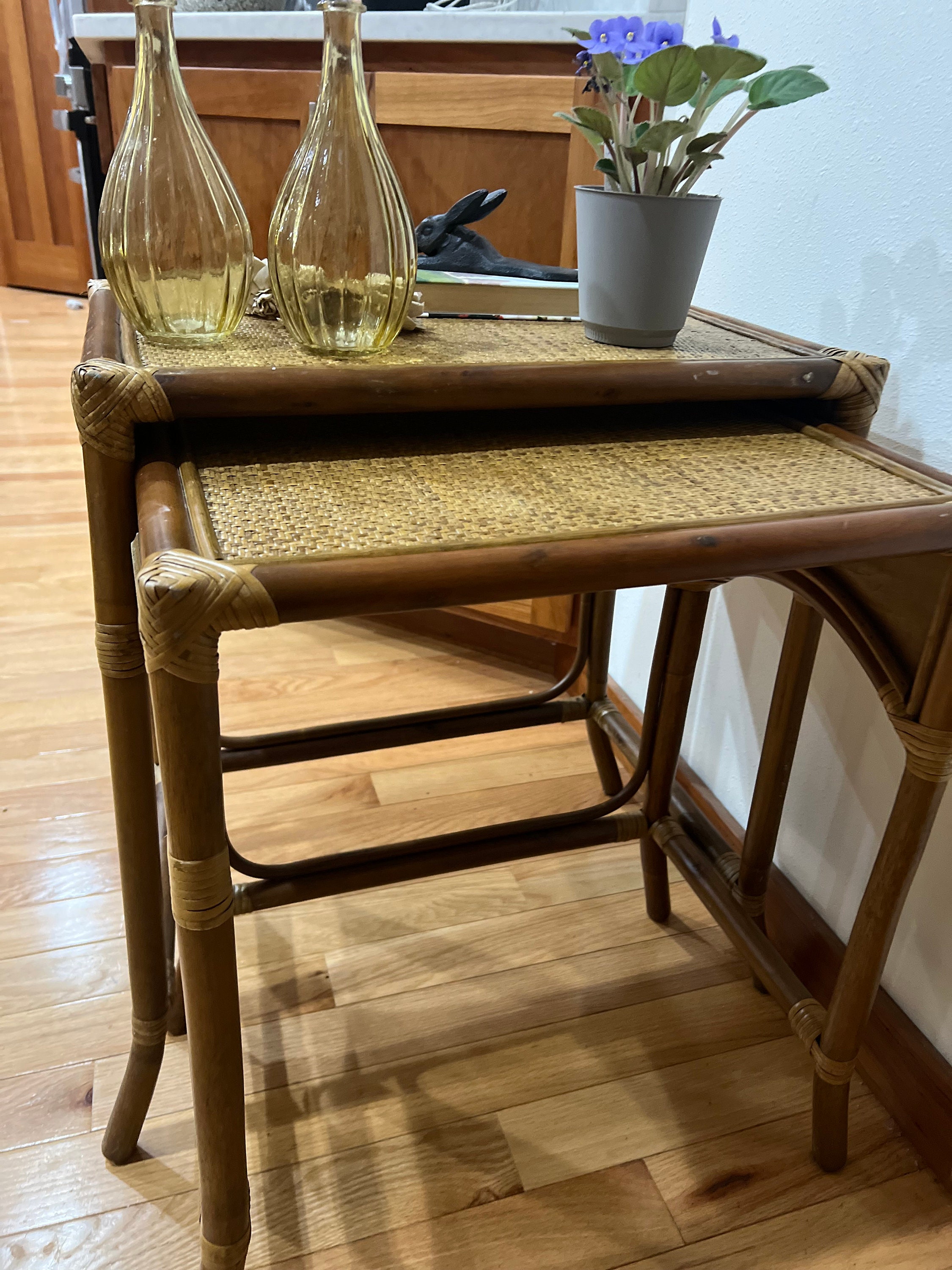 Mid 20th Century Vintage Rattan Bamboo Wicker Flared Leg Accent Nesting ...