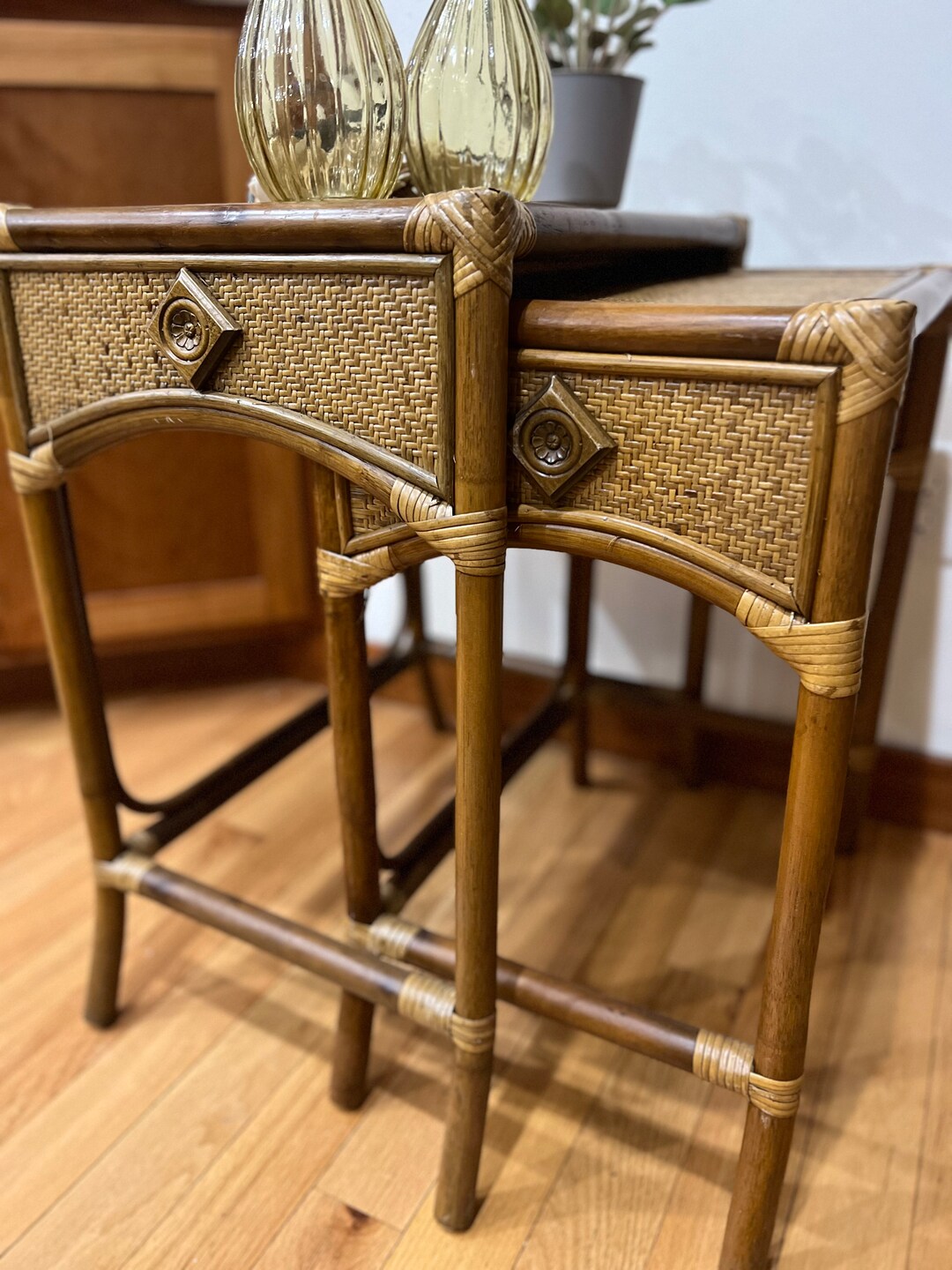 Mid 20th Century Vintage Rattan Bamboo Wicker Flared Leg Accent Nesting ...
