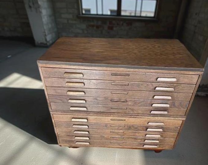 Antique Double Stack Wooden Flat File Architectural Cabinet - Etsy