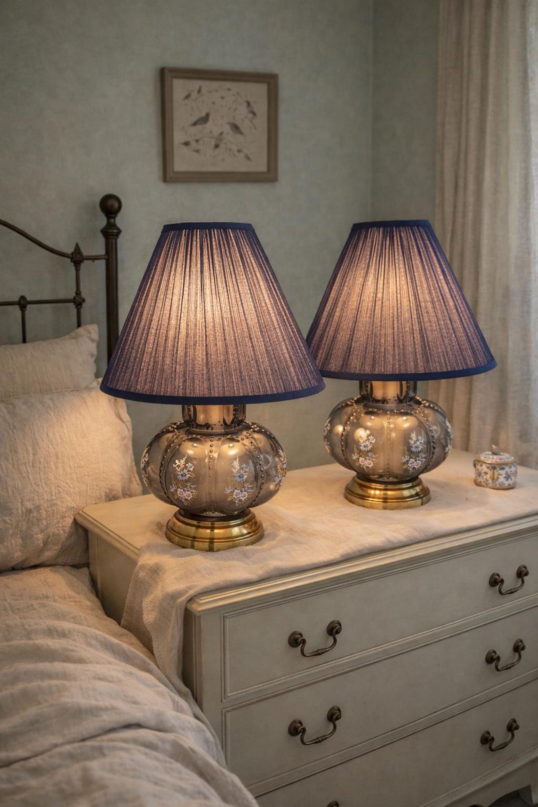 Pair of Vintage Mercury Glass Lamps With Floral Detailing – Cottage ...