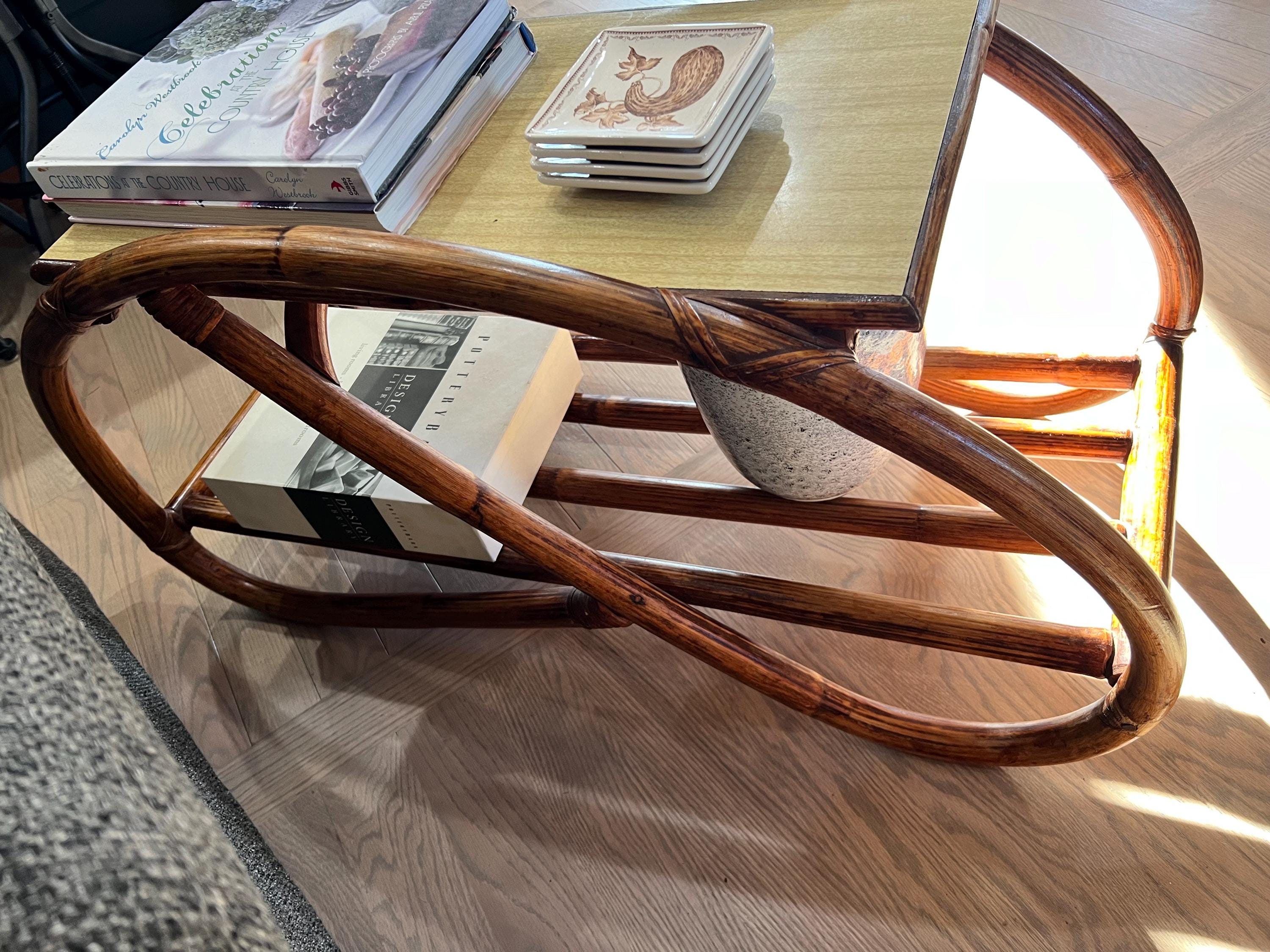 3/4 Pretzel grasshopper Rattan Side Table With Formica Top - Etsy