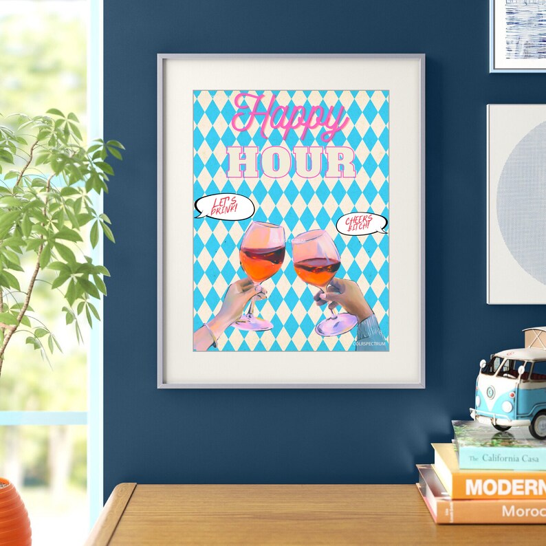 Retro Happy Hour Poster - Etsy