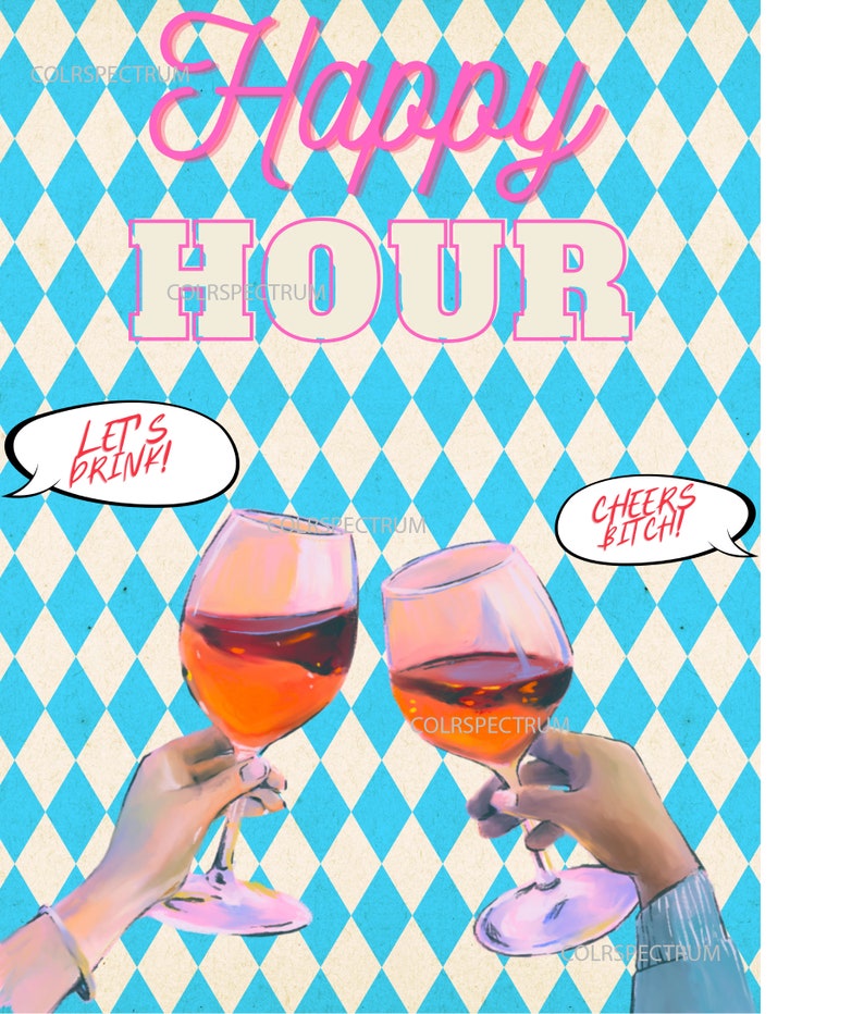 Retro Happy Hour Poster - Etsy