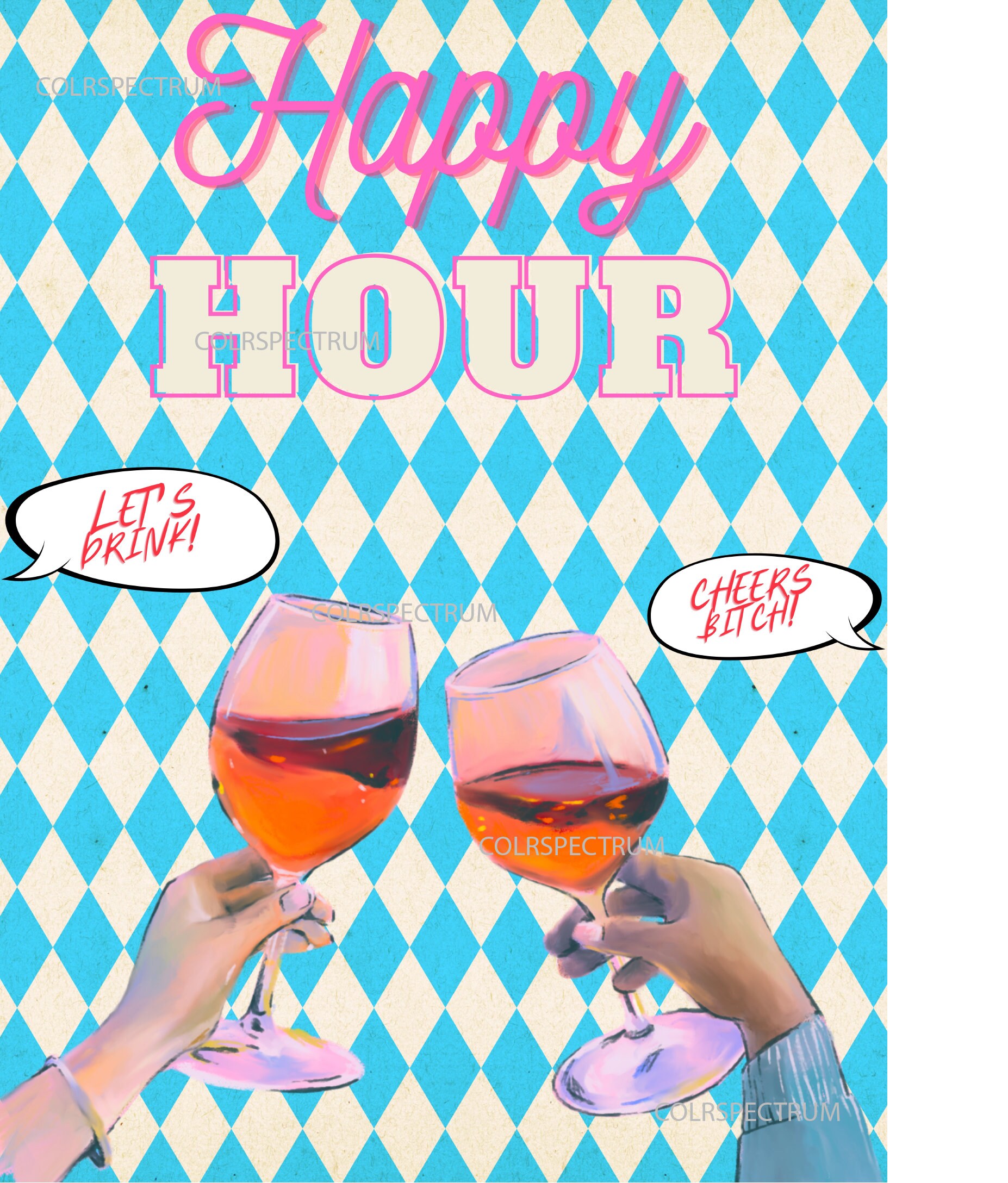 Retro Happy Hour Poster - Etsy