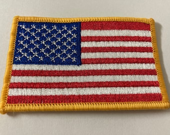 American Flag Gold Border Iron on Applique Embroidered Patch WA139 - Etsy