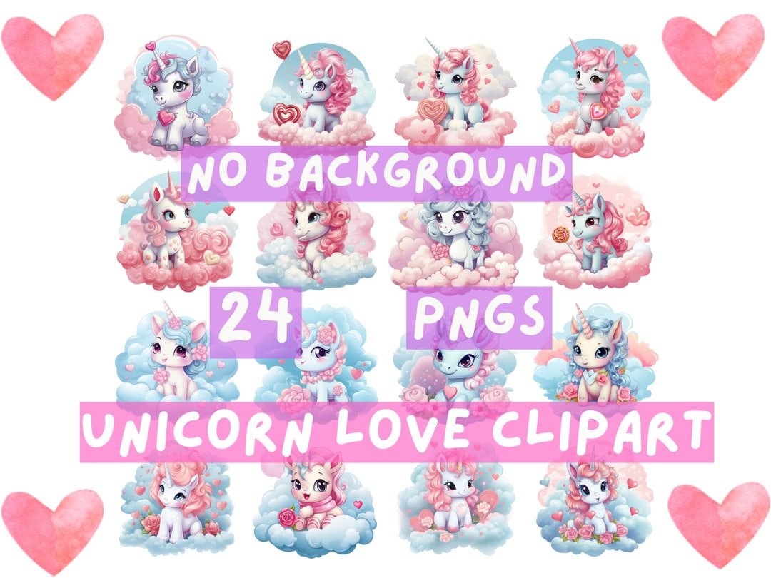 Pastel Baby Unicorn Clipart Set, 24 PNG Love Heart Candy Rose Candy ...
