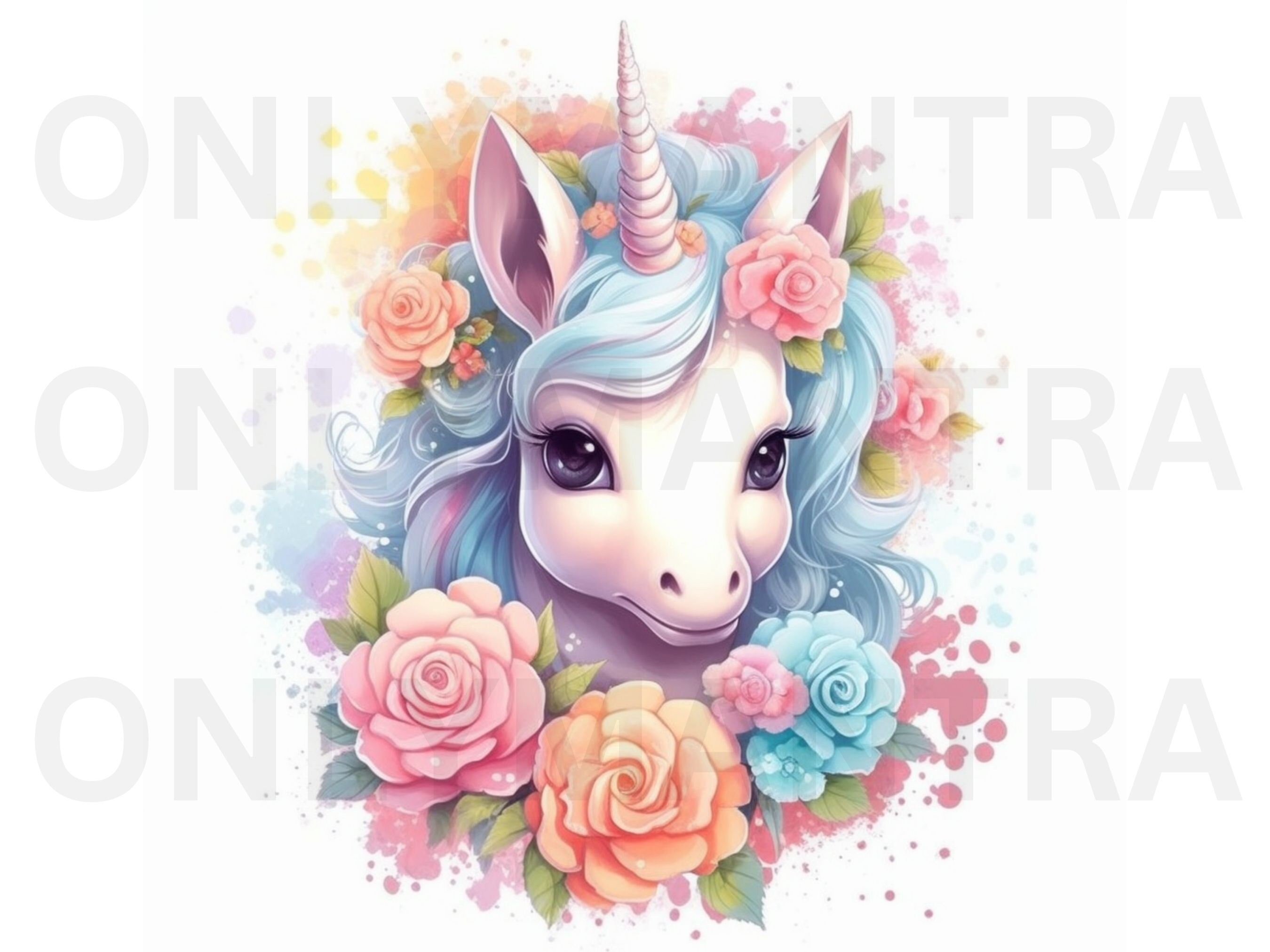 Cute Baby Unicorn Watercolor Clipart Set, 15 PNG Transparent Instant ...