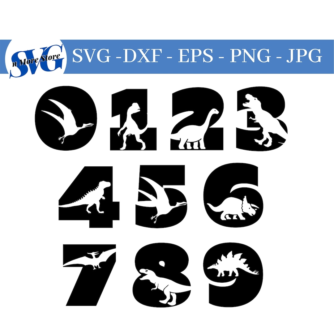 Dinosaur Numbers 1 2 3 4 5 6 7 8 9 0 BIRTHDAY SVG PNG - Etsy