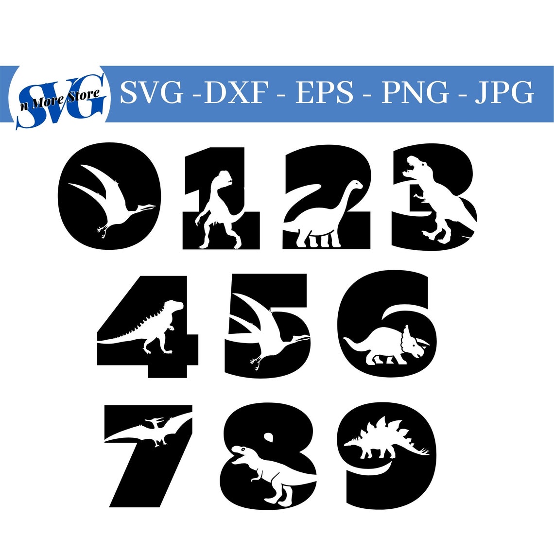 Dinosaur Numbers 1 2 3 4 5 6 7 8 9 0 BIRTHDAY SVG PNG | Etsy